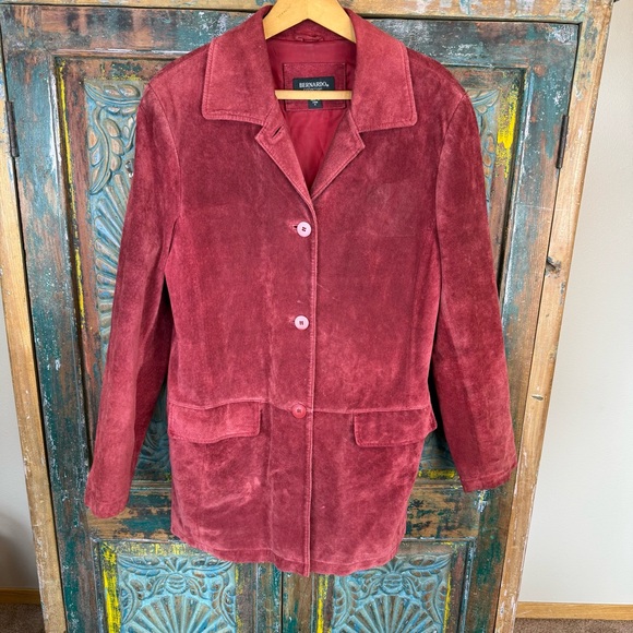 Bernardo | Jackets & Coats | Vintage Red Wine Leather Suede Jacket ...